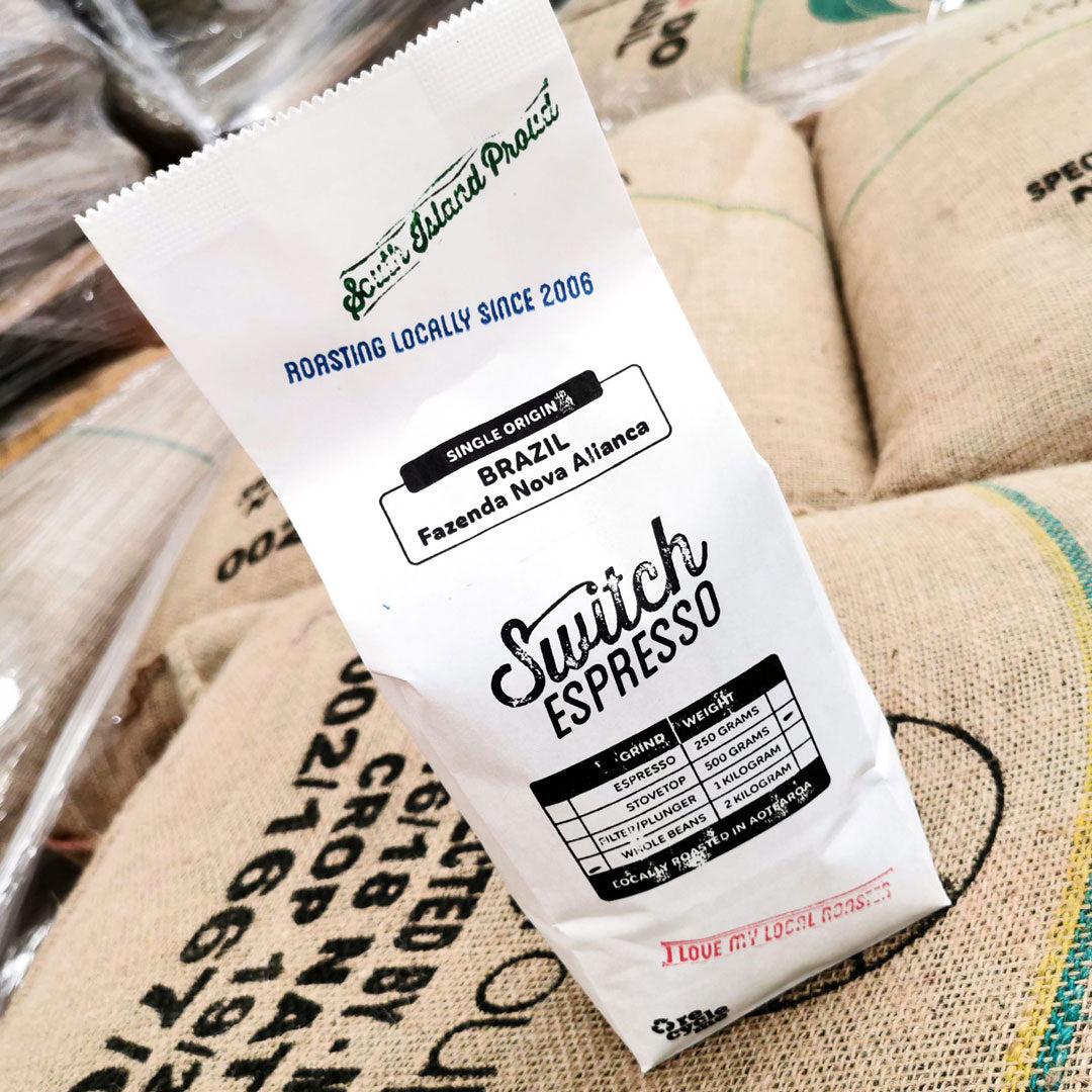 Switch Espresso's naturally-processed, family-grown Brazilian coffee